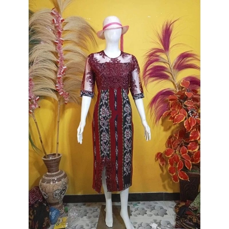 MERAH Maroon Red Brocade Woven Dress Suitable For Parties And ...