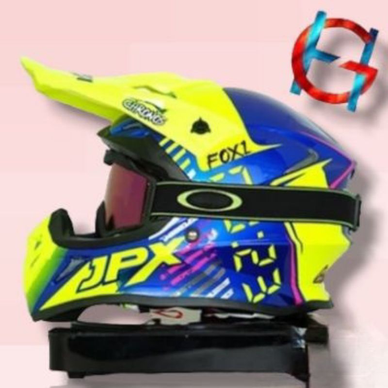 Trail Helmet JPX CROSS MOTIF YELLOW BLUE X23 Package+GOGLE ORIGINAL SNI ...