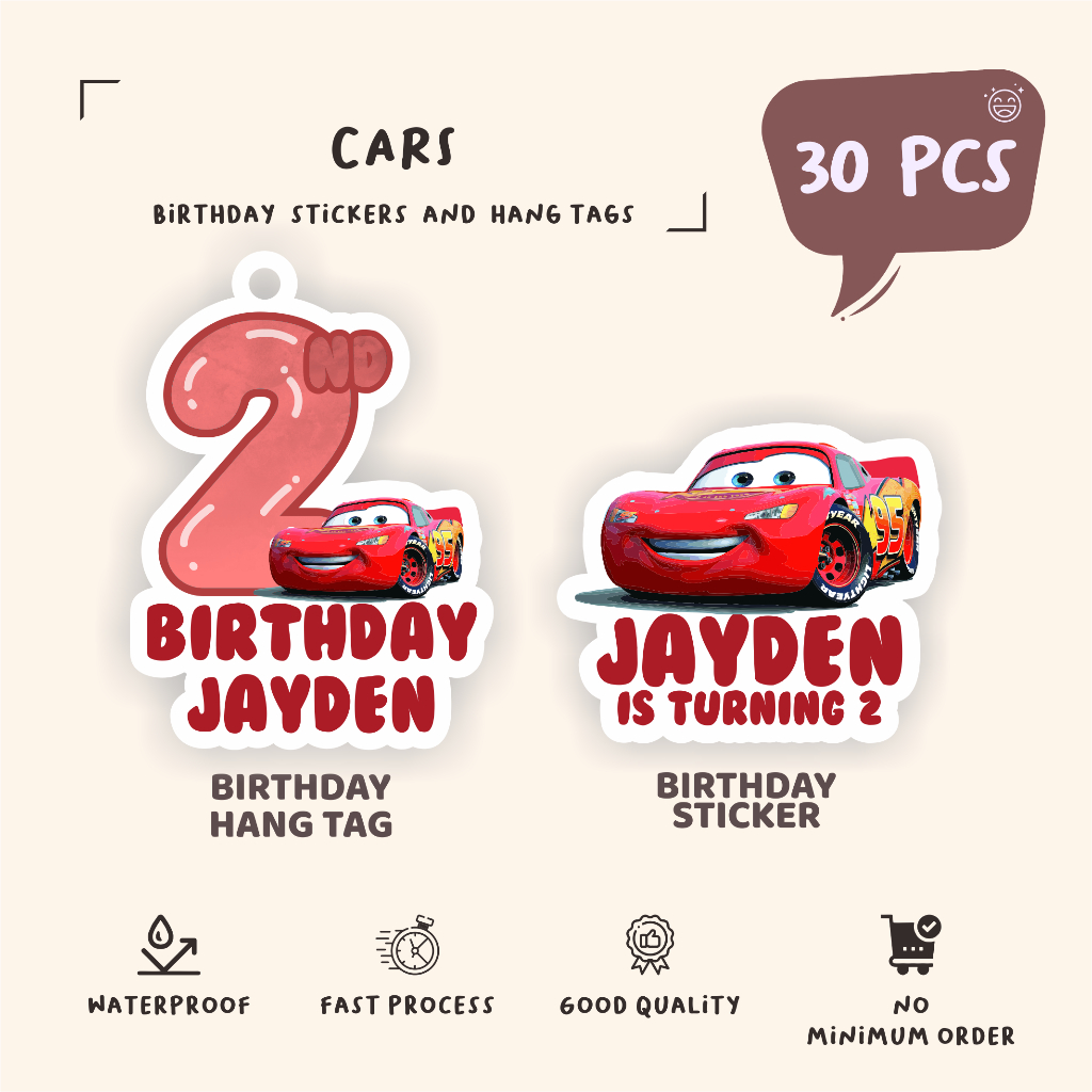 (30pcs) hang label CARSTAG cute/ print hang birthdayTAG/ label diecut ...