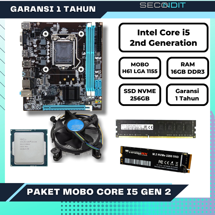 Motherboard PACKAGE H61 CORE I5 2400 2500 RAM DDR3 16GB SSD NVME 256GB NEW 1 YEAR WARRANTY ...