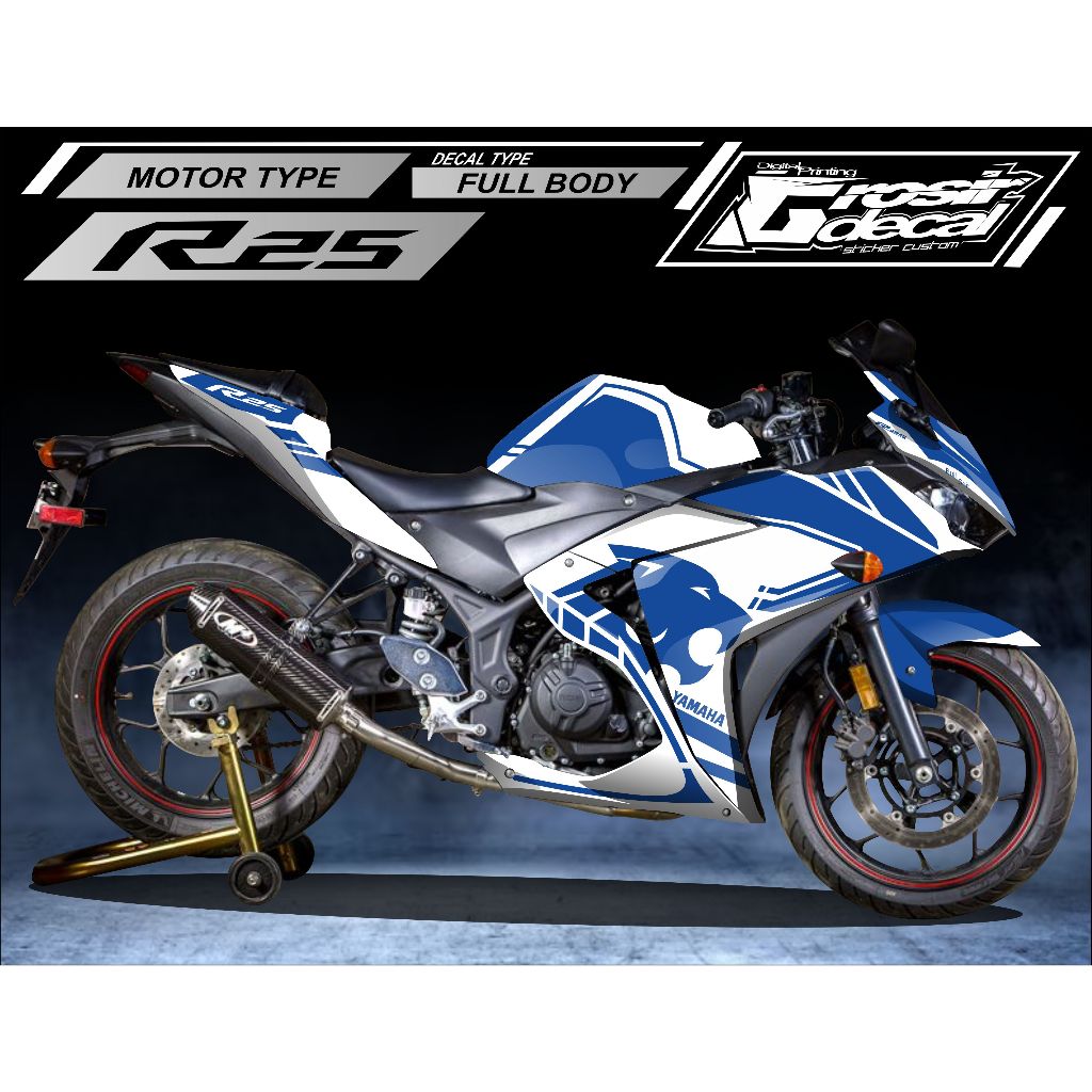 Yamaha R25 White Full body Decal Sticker, Cool Full body R25 Decal ...