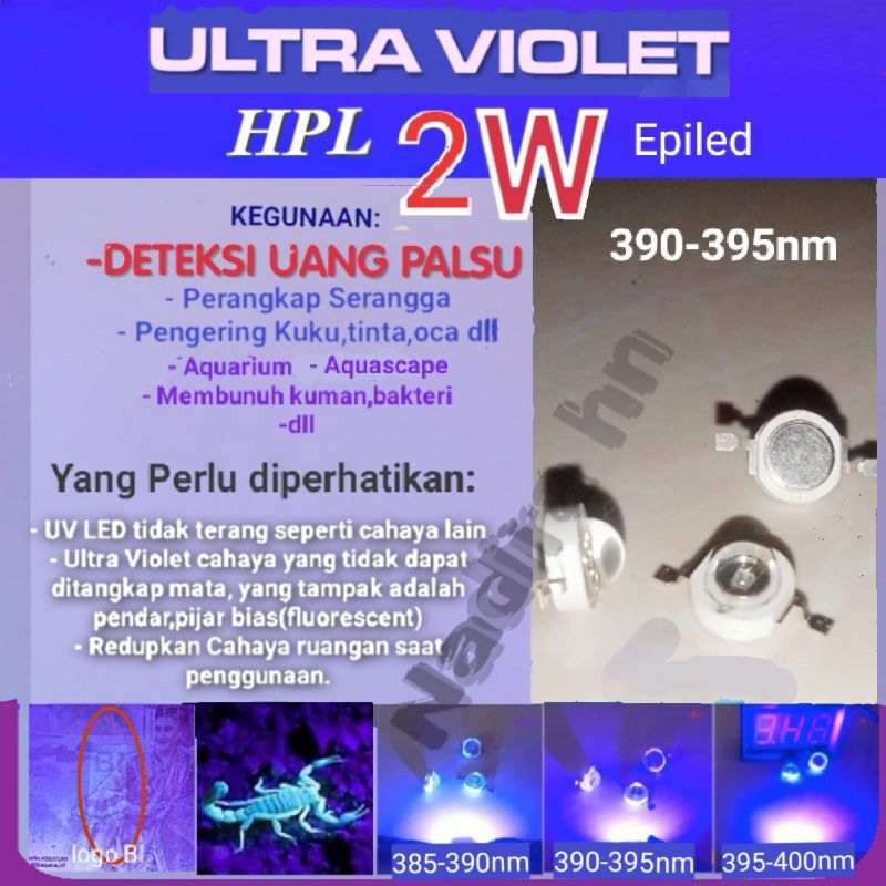 Uv Led Counterfeit Money Detection HPL 2W ULTRA VIOLET Epiled 3.3-3.6V ...