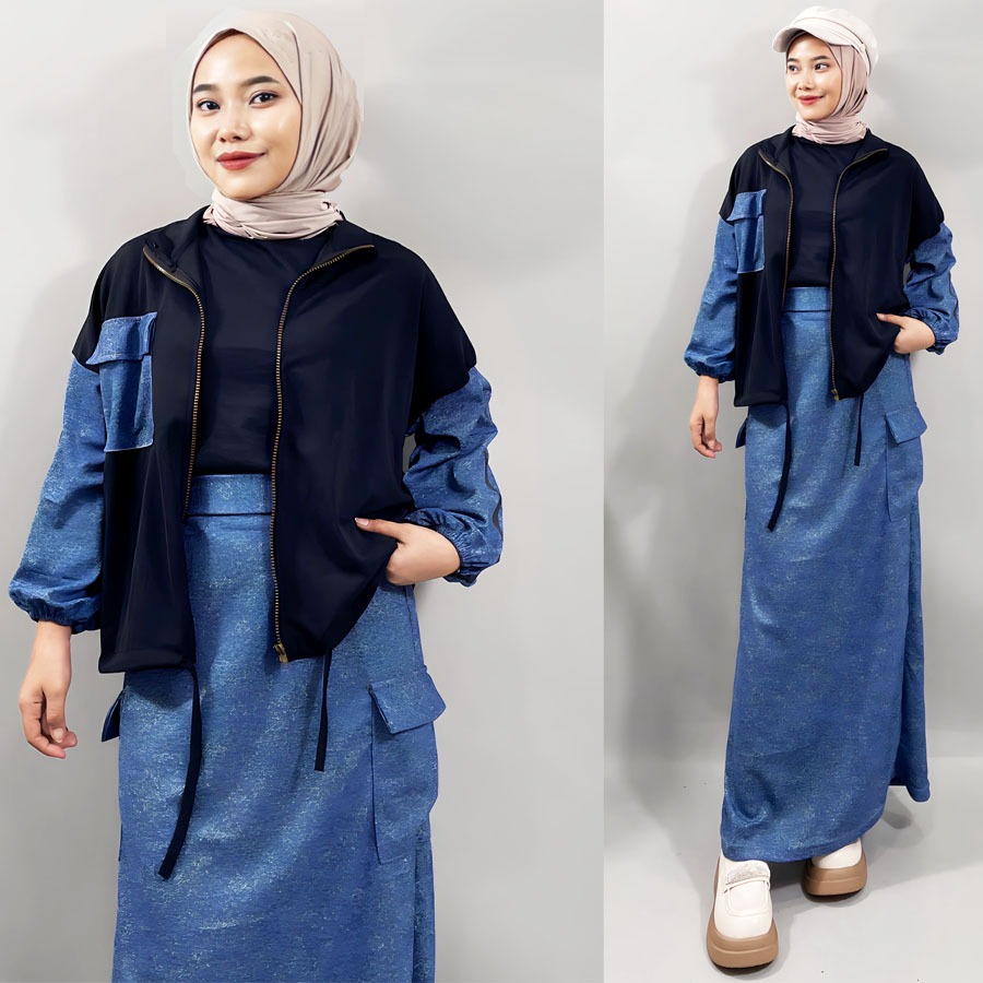 RIRIN WOMEN'S SET DENIMLIKES GL FASHION JACKET AND CARGO SKIRT SET ...