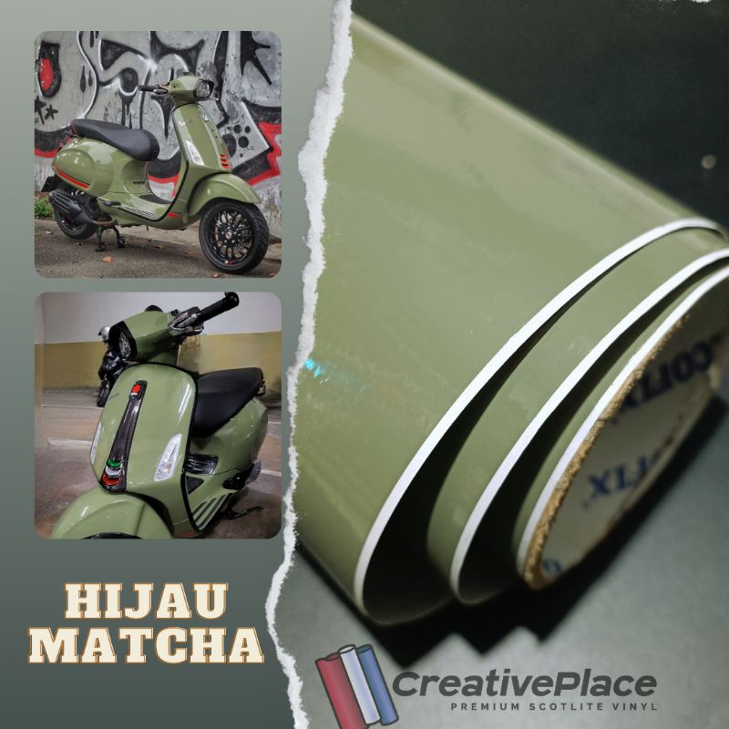 HIJAU Glossy matcha green motorcycle Scots sticker / premium shiny matcha green scotlite / sage ...