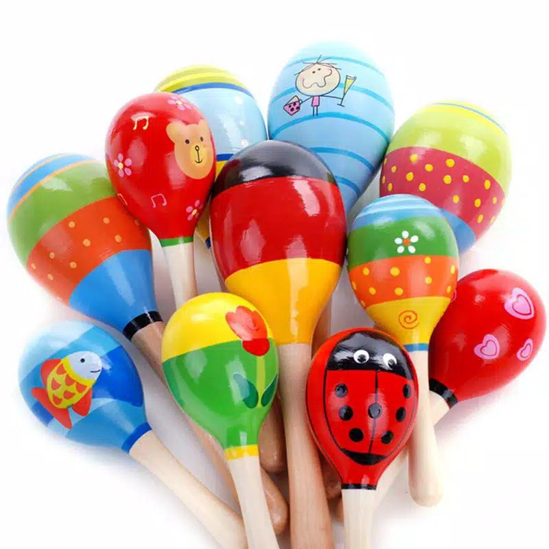 KAYU Baby Maracas Wooden Rattle Toys Baby Wooden Rattle Markas Wooden ...