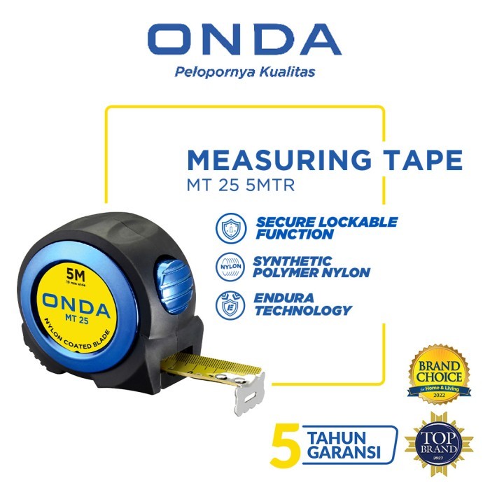 ONDA MT25 Meteran 5 meters THICK Black/biru Auto Stop Roll Meter ...