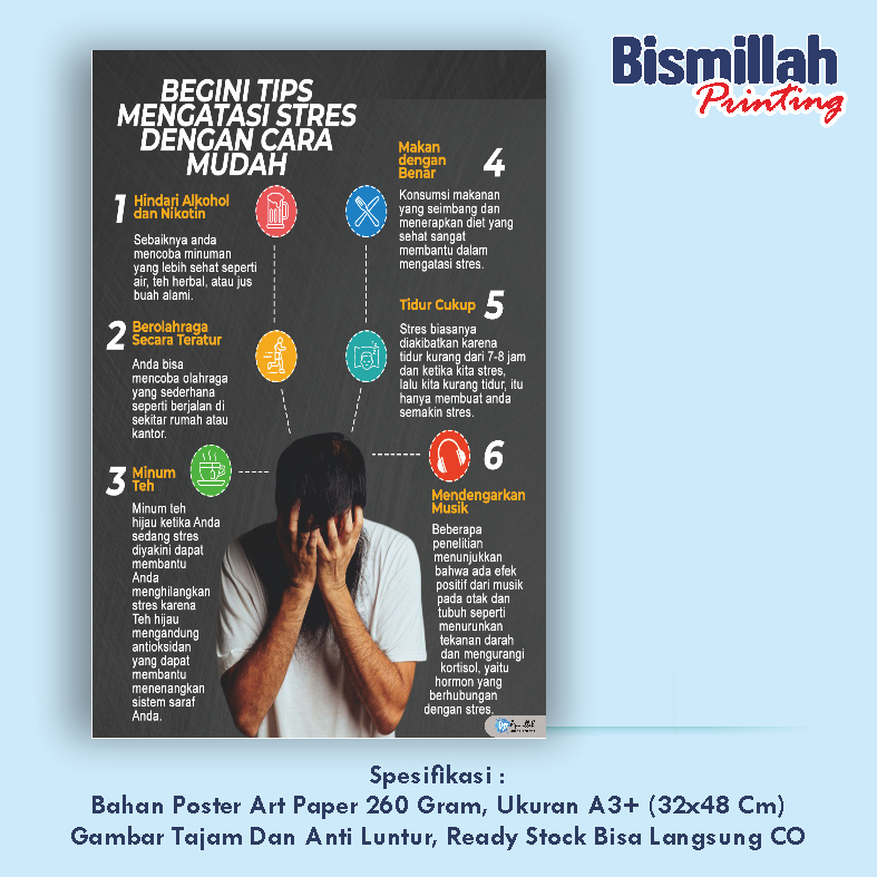 Health Poster Here's A Tip To Overcome Stress In An Easy Way | Shopee ...