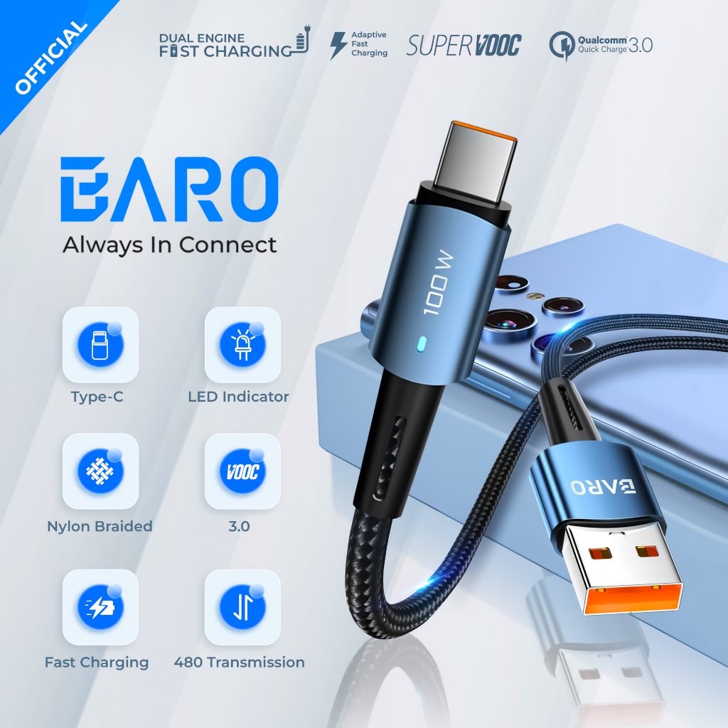 Baro LED Data Cable 100W Fast Charging / Quick Charge / SUPERVOOC / DART / VOOC / FlashCharge ...