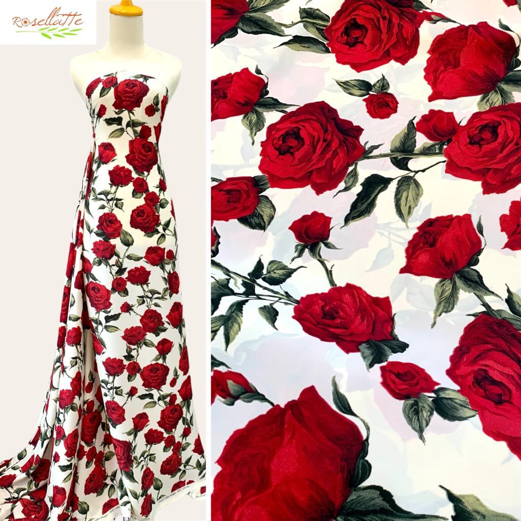 Red Roses Print Premium Satin Fabric | Shopee Malaysia