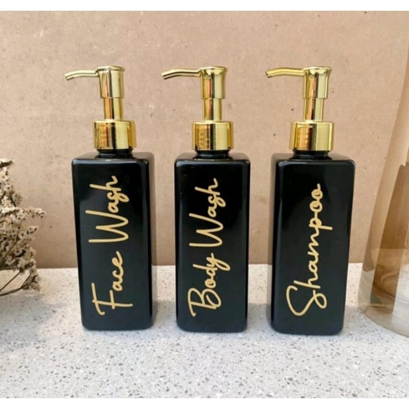 250ML SQUARE REFILL PUMP BOTTLE BLACK GLOSSY AESTHETIC PUMP LUXURY GOLD ...