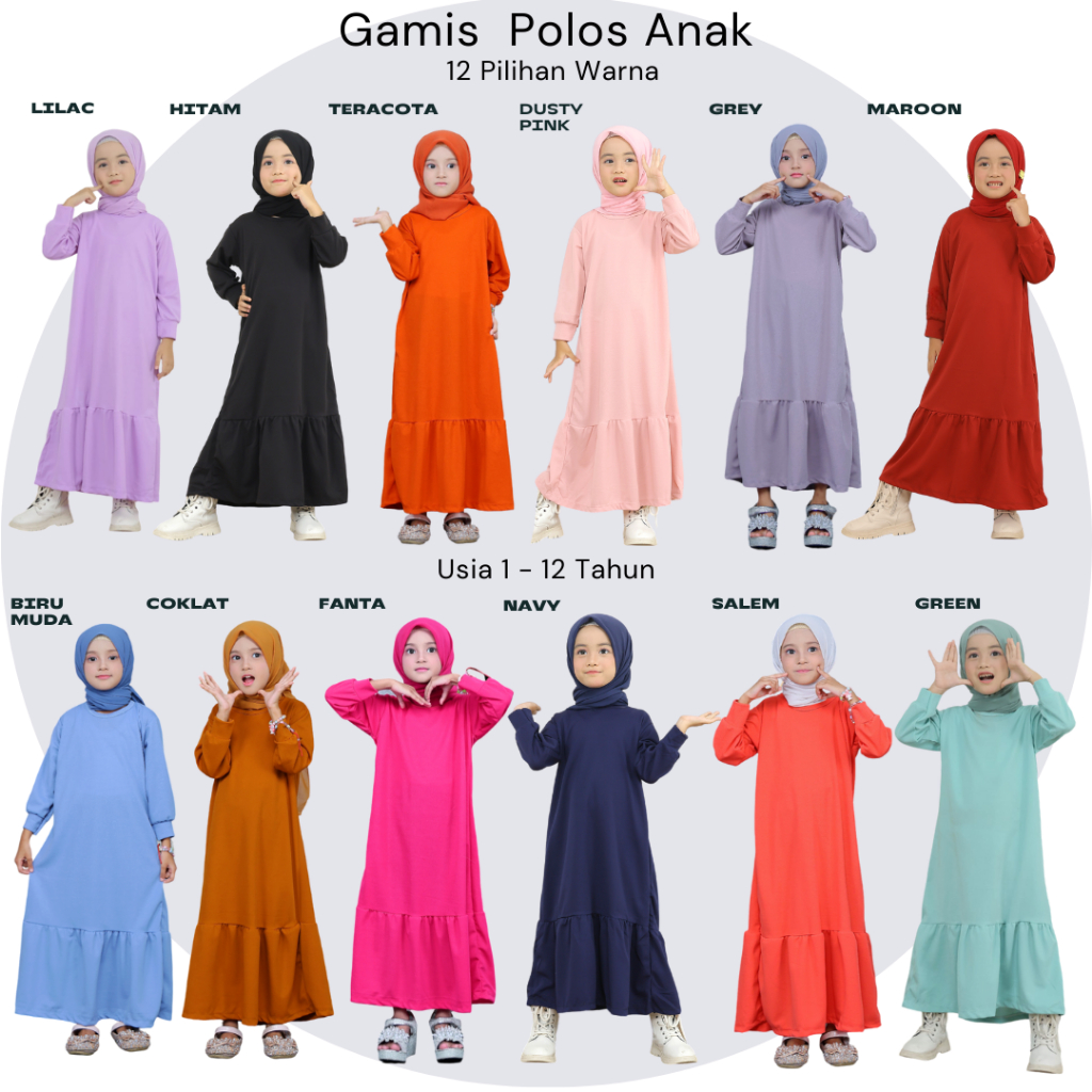 MERAH HIJAU UNGU HITAM COANDCOW Plain Gamis - Gamis Clothes for Girls 1 ...