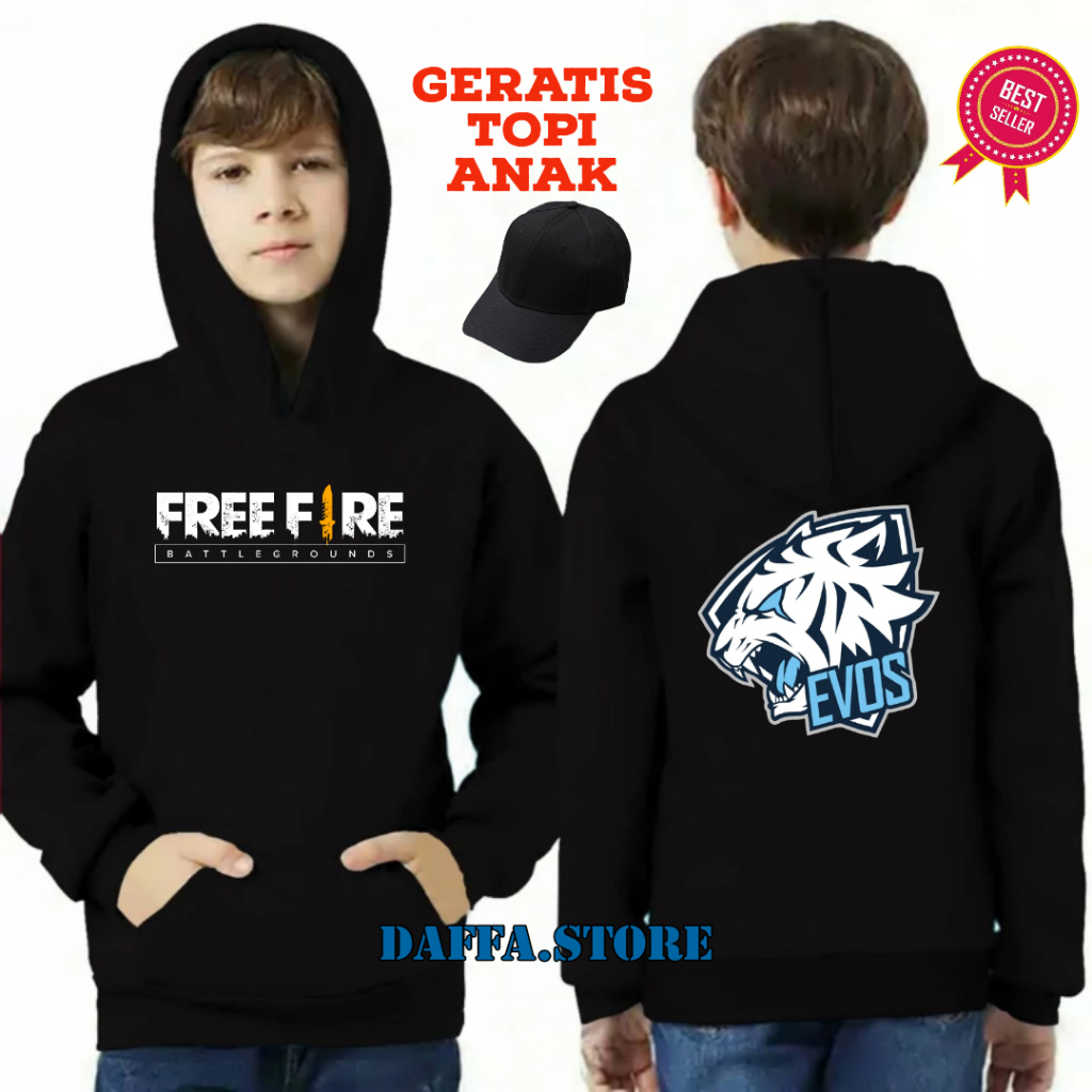 [free Children's HAT]Children's free fire evos Hoodie / Children's ...
