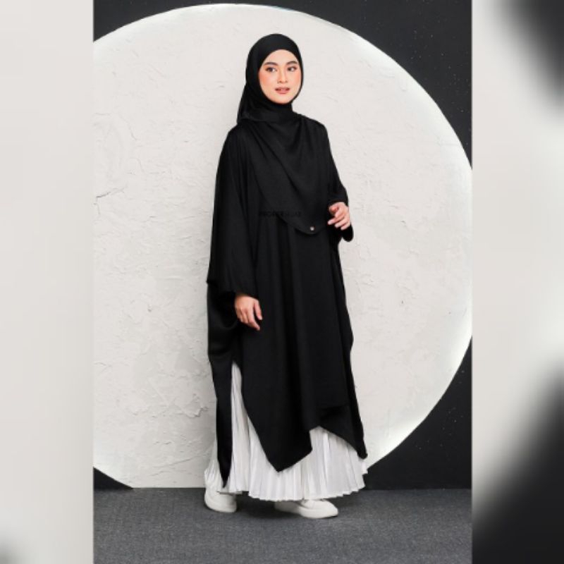 HITAM Sakurahijab - Black Oval Pashmina Tunic And HIJAB Set (Dress And ...