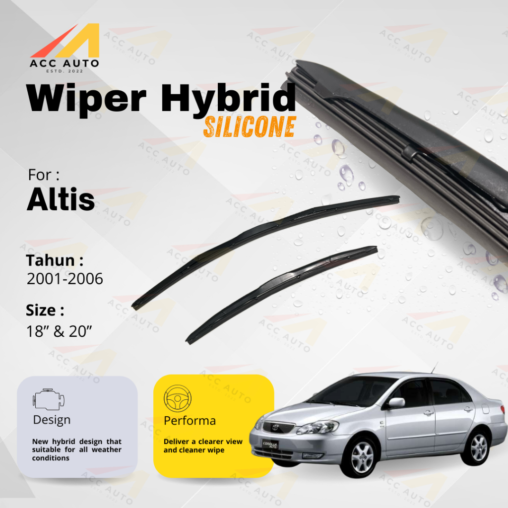 Toyota Altis Gen 2 Car Frameless Wiper Rubber Glass Silicon Hybrid ...