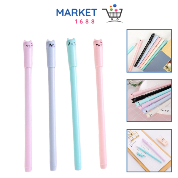 Market1688 Cute Meow Cartoon Character Pen Stationary Liquid Gel Pen ...