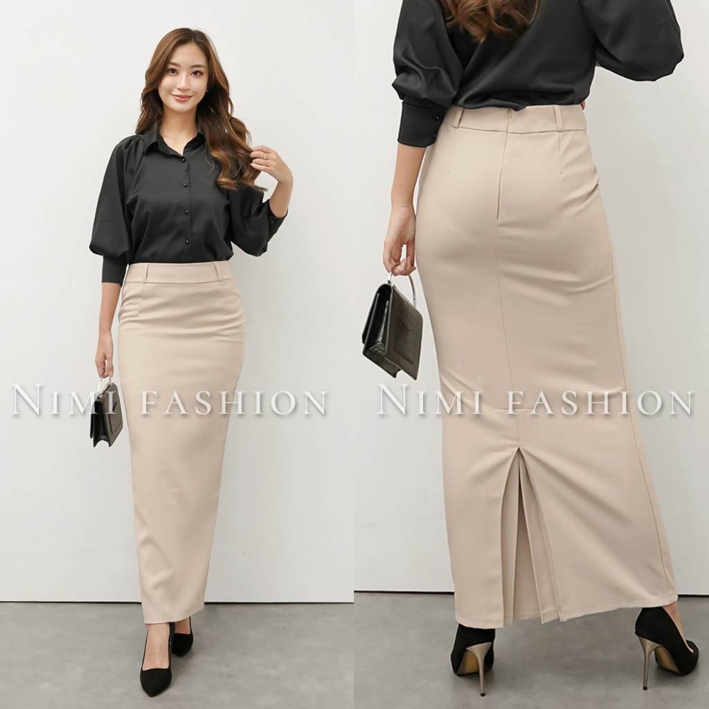 PUTIH NIMI - Women's Long White Back Tie Cream Span Office Work Skirt ...