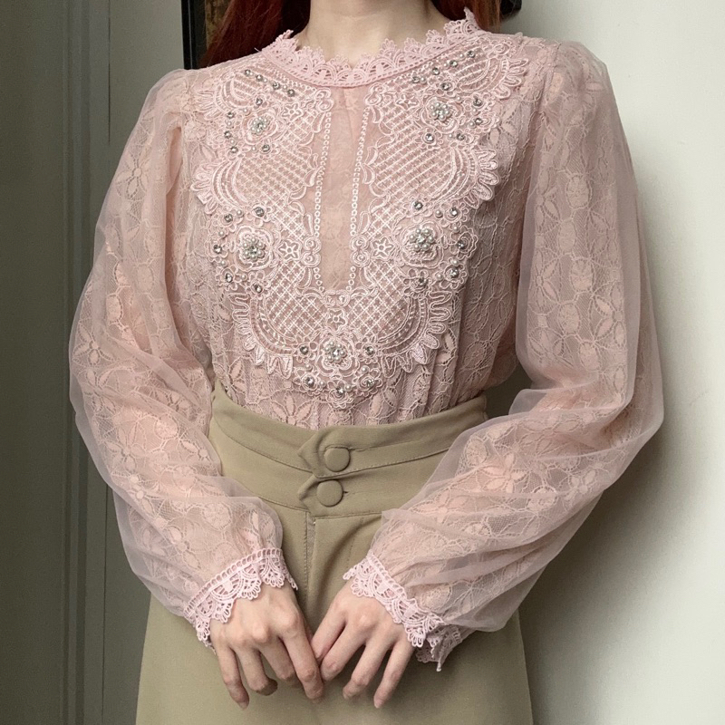 Stevany Top women's brocade lace blouse Top by Biel the label | Shopee ...