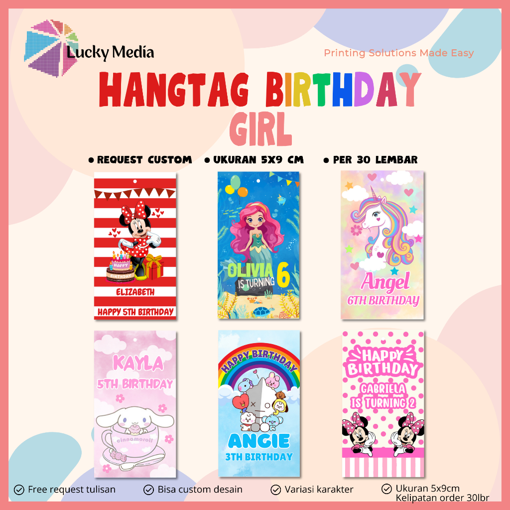 Children's Birthday Hang Tag Custom Hangtag Birthday Girl Hampers ...