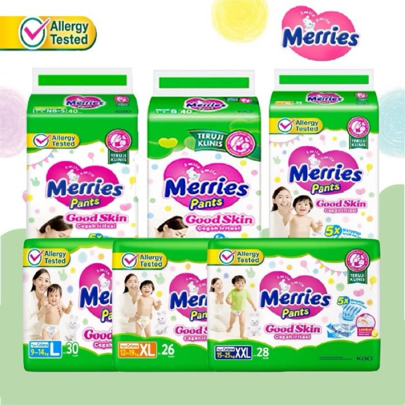 MERRIES Pants Good Skin / Disposable Baby Diapers NB-S40 | M34 | L30 ...