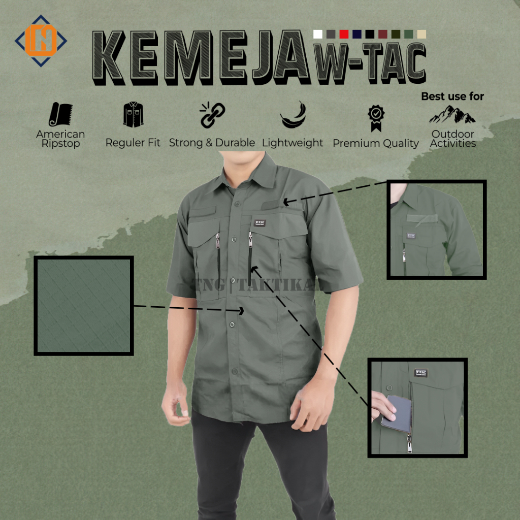 KEMEJA Short W-Tac Tactical Shirt Premium Material American Ripstop TR High Quality Tactical ...