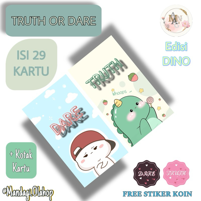 Truth or Dare (ToD) Game Card Dino Version || Contents Of 29 Cards+Card ...