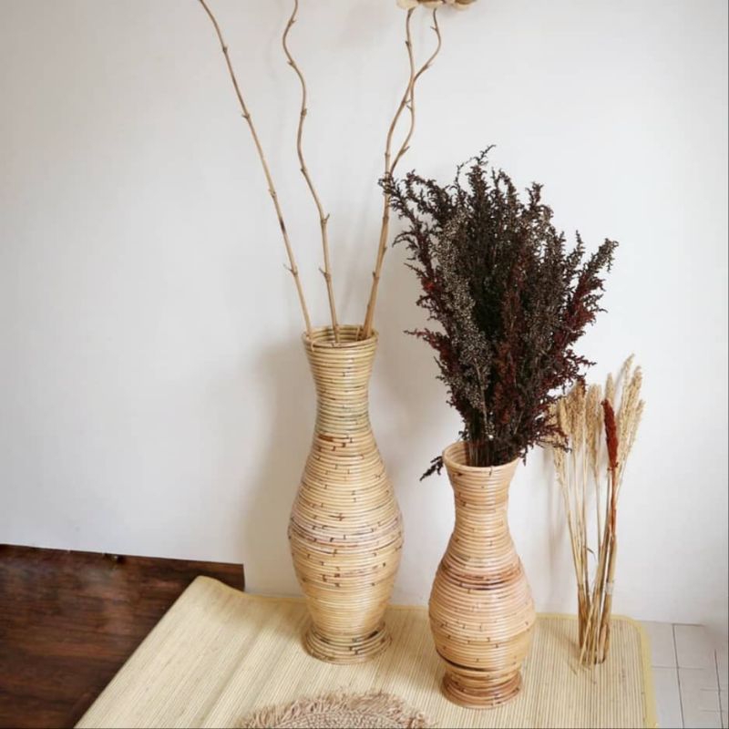 Natural Shiny Melamine Fishing Rattan Vase / Rattan Urn Photo Studio ...