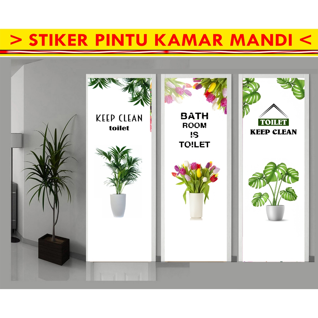 TOILET DOOR STICKER / BATHROOM / WC DOOR STICKER FLOWER POT MOTIF ...