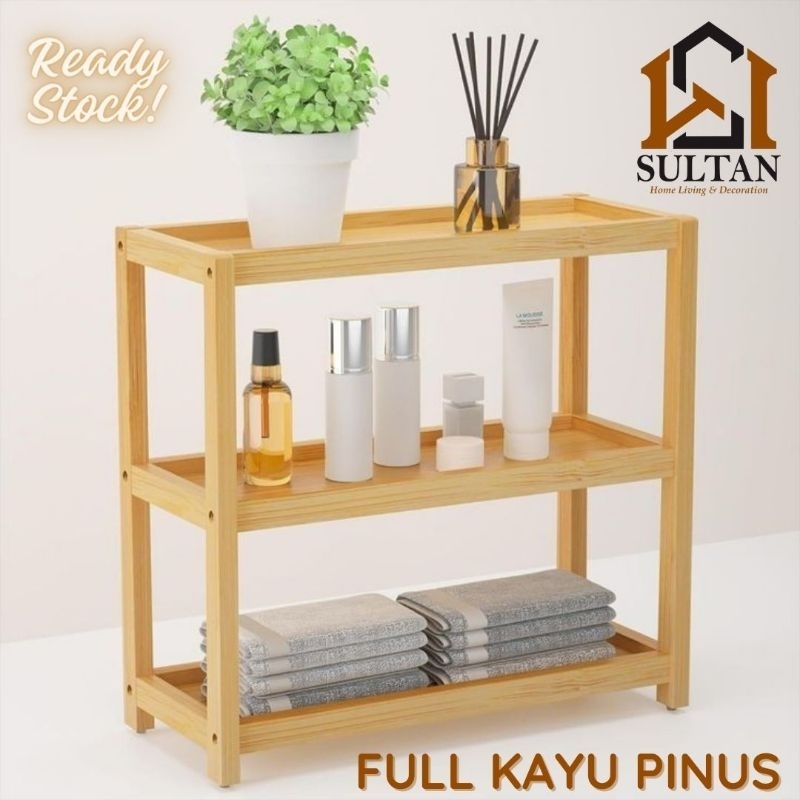 KAYU Multi-purpose Wooden Shelf Stacking 3 Kitchen Shelves Cosmetic ...