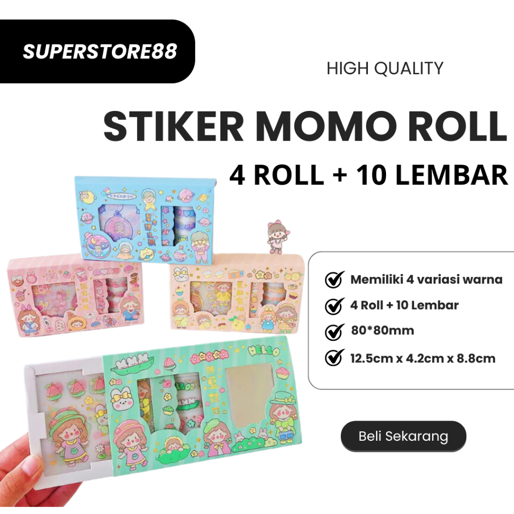 Momo Sticker Set 4Roll+10 Sheets Cartoon Sticker Korean Character DIY ...