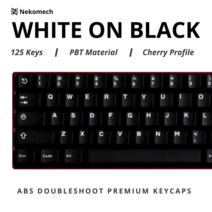 Nekomech White on Black WOB Keycaps - ABS Doubleshoot Cherry Profile ...