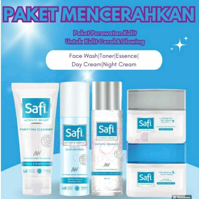 Safi Ultimate Bright Package (cleanser 100g, Toner 100ml, essence 30ml,day&night cream 25g ...