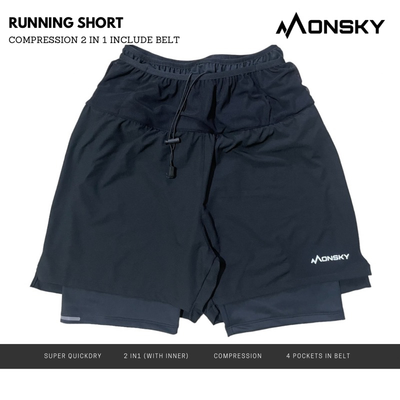 Monsky Short Compression Running Pants Include Belt | Shopee Malaysia