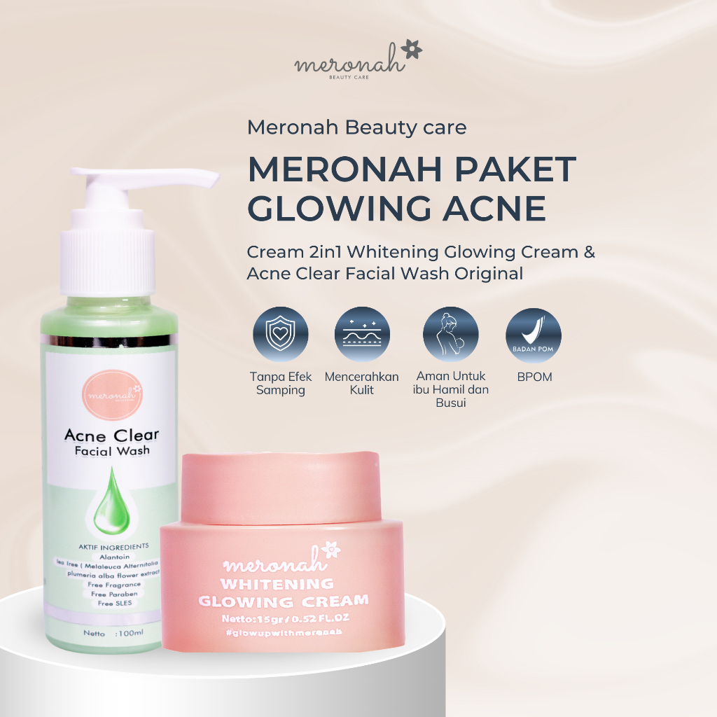 Meronah Glowing Acne Package / Skincare Face Cream 2IN1 Acne Clear ...