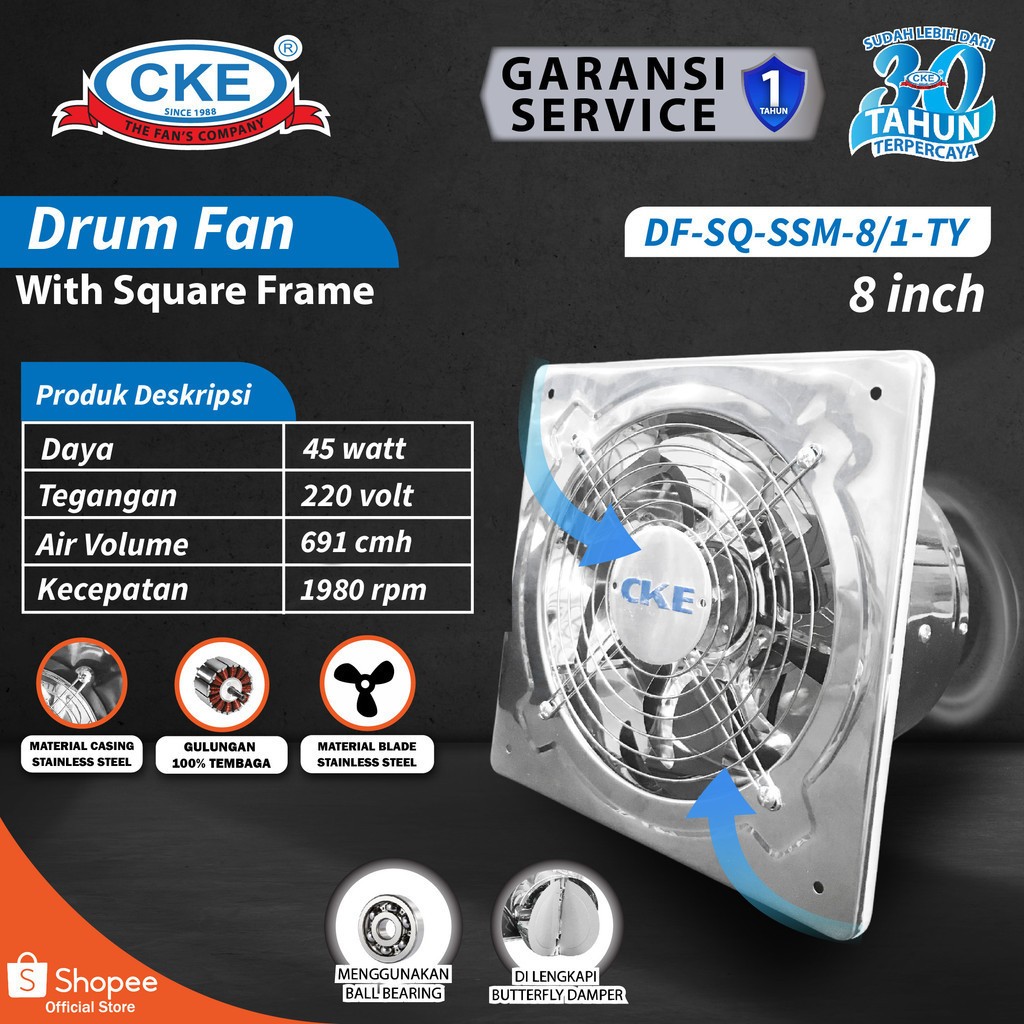 Cke Drum Fan DF-SQ-SSM-8/1-TY Duct Booster Fan Stainless 8" Inch ...
