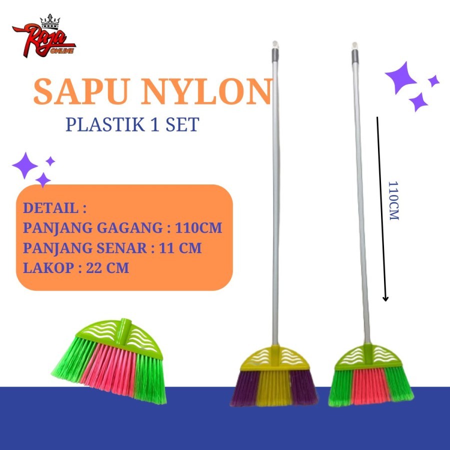 NS108 - Plastic Nylon Broom with Lightweight Iron Pipe Handle 1 Set ...