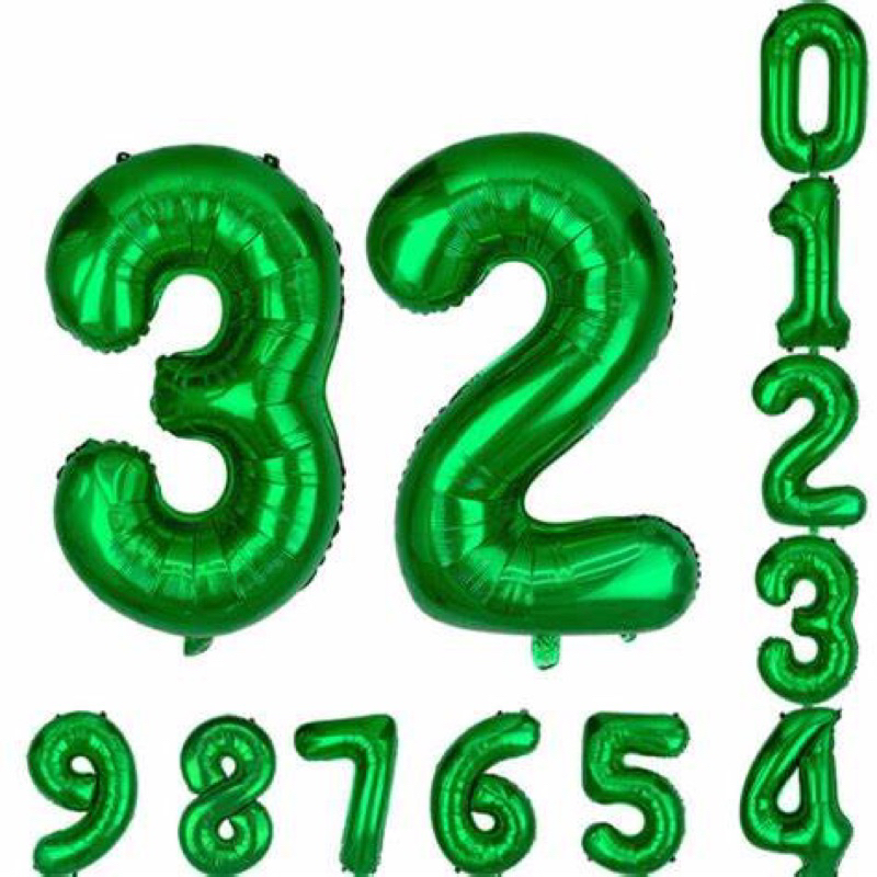 HIJAU Jumbo foil balloons 80cm 80 cm dark green / large number balloons ...