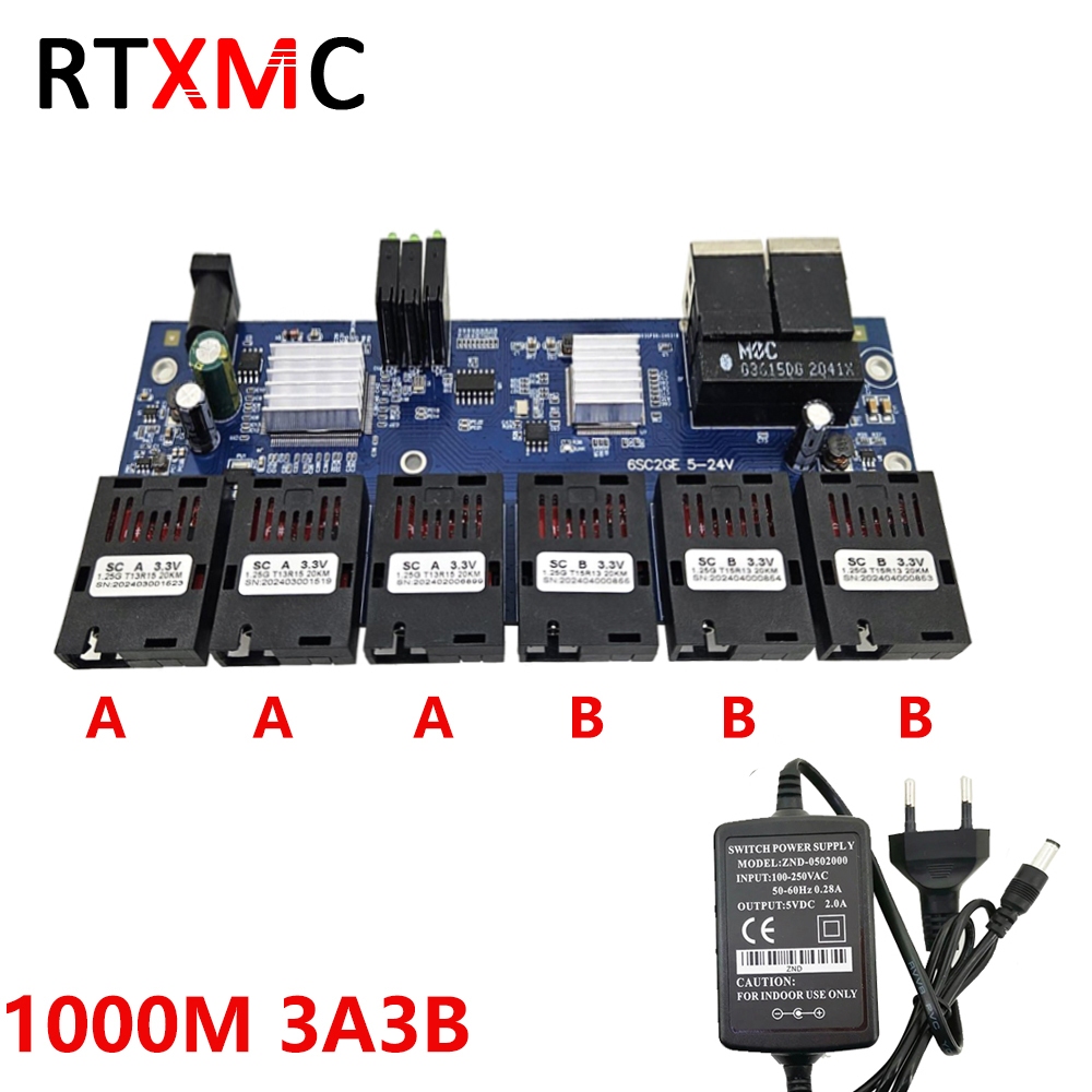 100/1000m Ethernet Optical Fiber Media Switch Converter Gigabit 6*Fiber ...