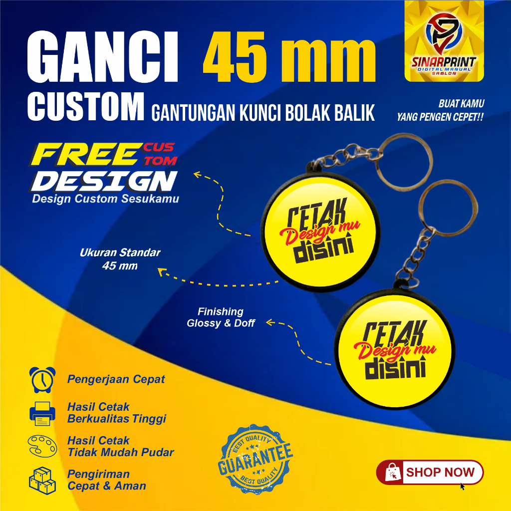 MINIMAL GANTUNGAN Custom Keychain 45mm 2-sided GANCI Souvenir Free ...