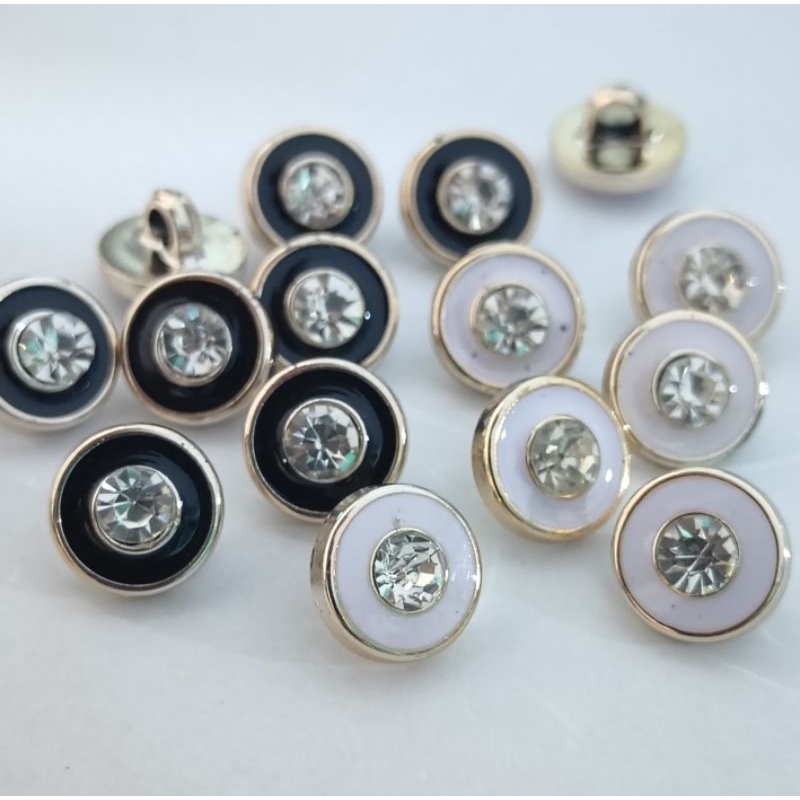 PUTIH HITAM Pearl Buttons Diamond list Black/White Lines 1.1cm 100pcs ...