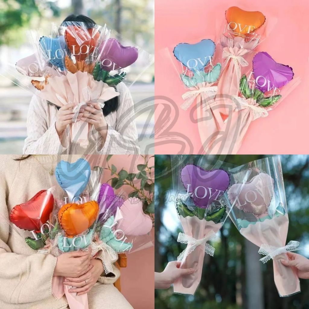 Foil Balloons Stalk Flower Bouquet / Flower lOVE Bouquet / Valentine's ...