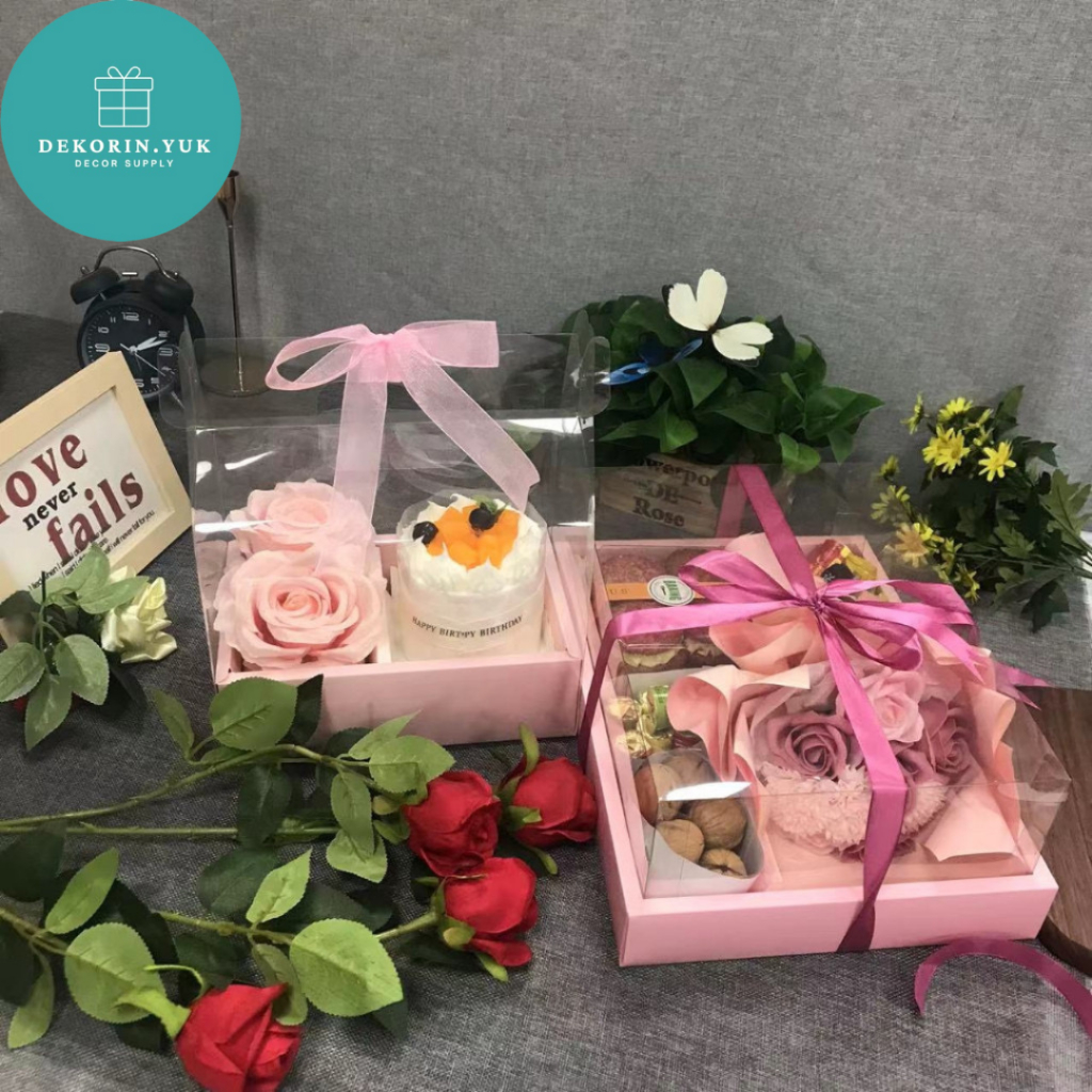 Transparent PORTABLE FLOWER box korean cake box Mica FLOWER handy box ...