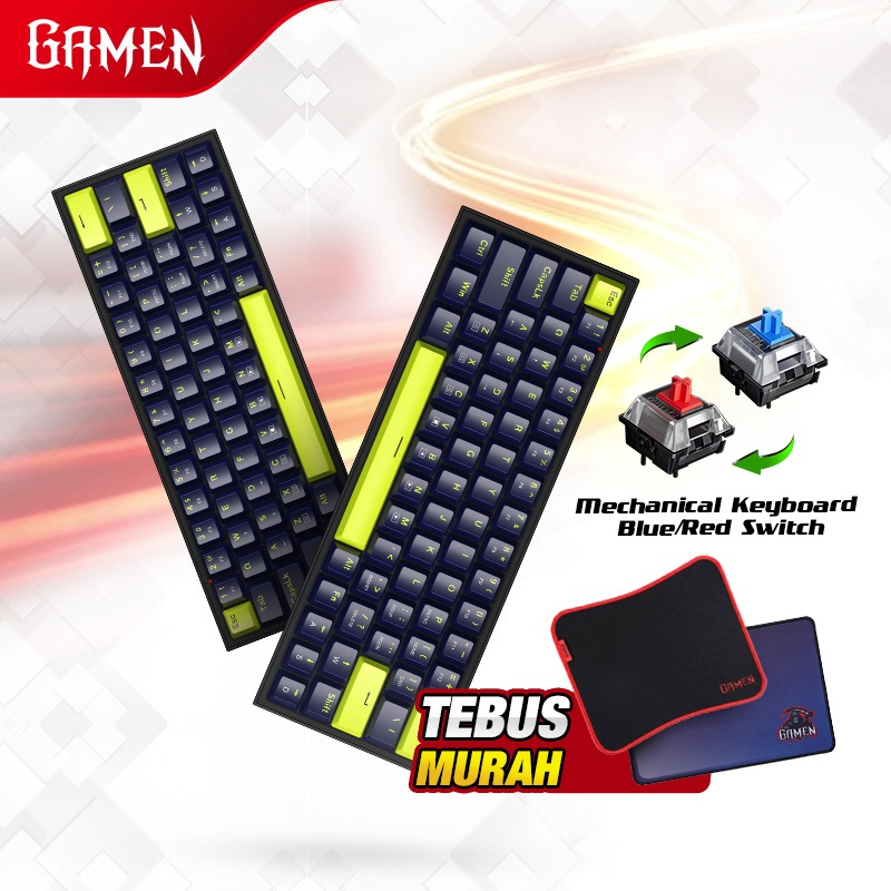 TOMBOL GAMEN Mechanical Gaming Keyboard 60% Layout Compact And Portable Titan 5 Lite Blue / Red ...