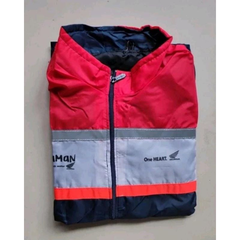 MERAH ORIGINAL HONDA AHM ONE HEART JACKET, RED BLACK PARACHUTE MATERIAL ...