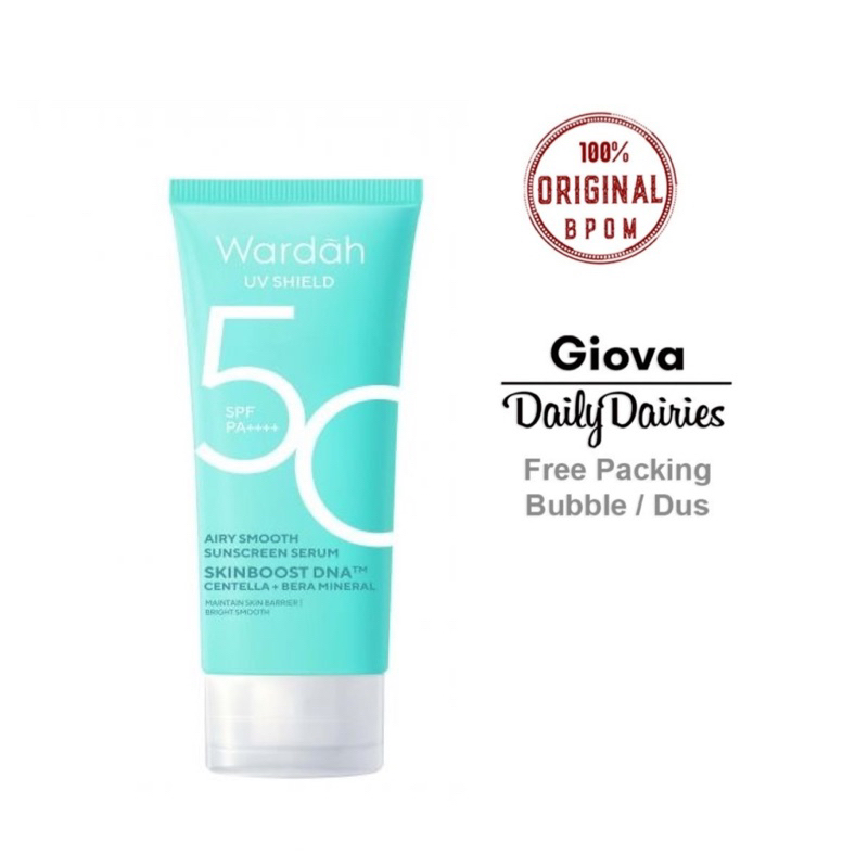 Wardah UV shield airy smooth sunscreen serum 40ml SPF 50 skinboost DNA ...