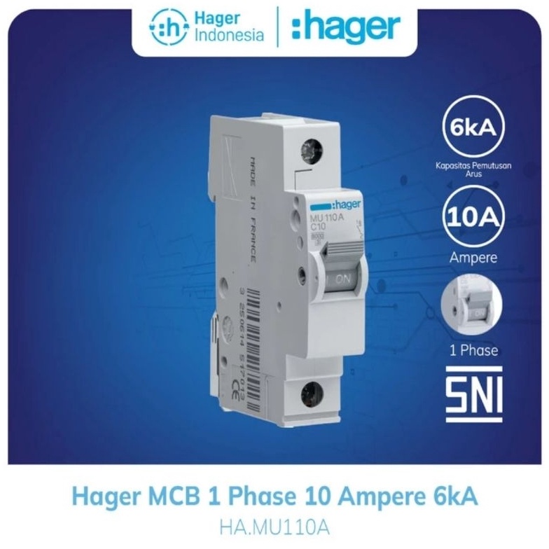 Mcb Hager 1 Phase 6A 1A 16A 2A 25A 32A 4A 1P 1Phase 45K SNI c B3Y8 ...