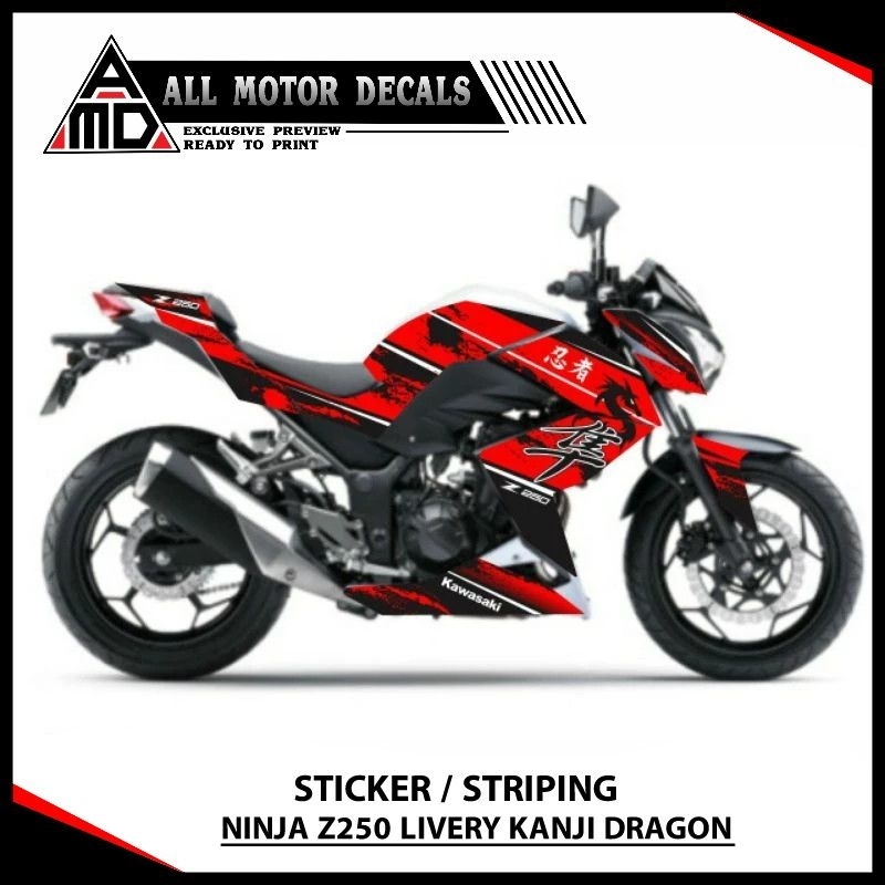 Ninja Z250 Livery Kanji Dragons Striping / Kawasaki Ninja Z 250 Sticker ...