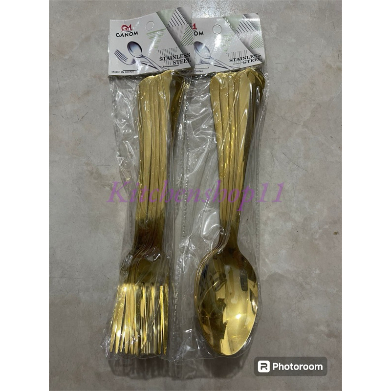 6pcs premium stainless steel THICK gold dinner forks / luxury gold ...