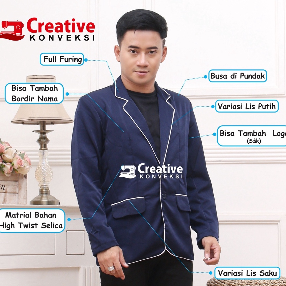 PUTIH Code Q28E Can Add Embroidery BLAZER Jas Korean NAVY LIS White Jas ...