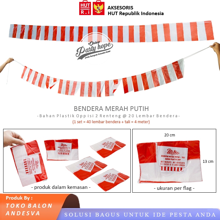 MERAH PUTIH Red And White Flag+Rope/Anniversary Pennant/Plastic Rope ...