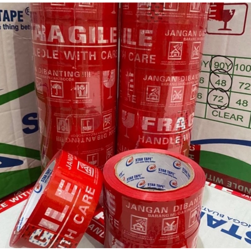 MERAH Fragile Duct Tape 100 yards 48mm - red | Shopee Malaysia